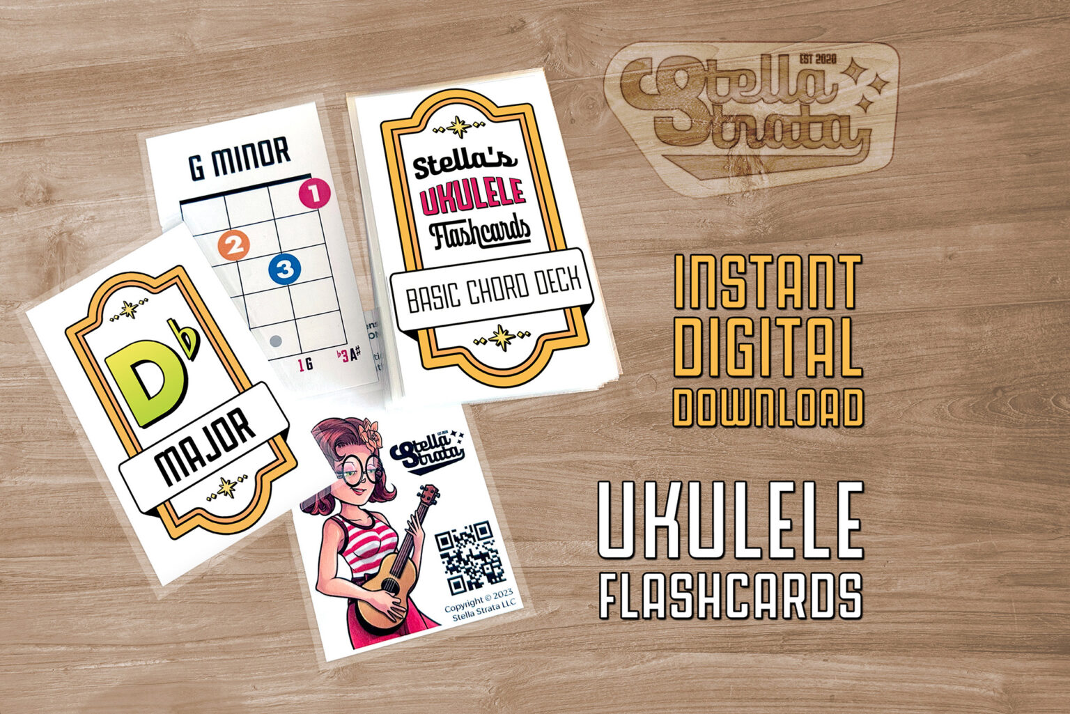 Ukulele Chord Flash Cards (Printable) - Stella Strata LLC